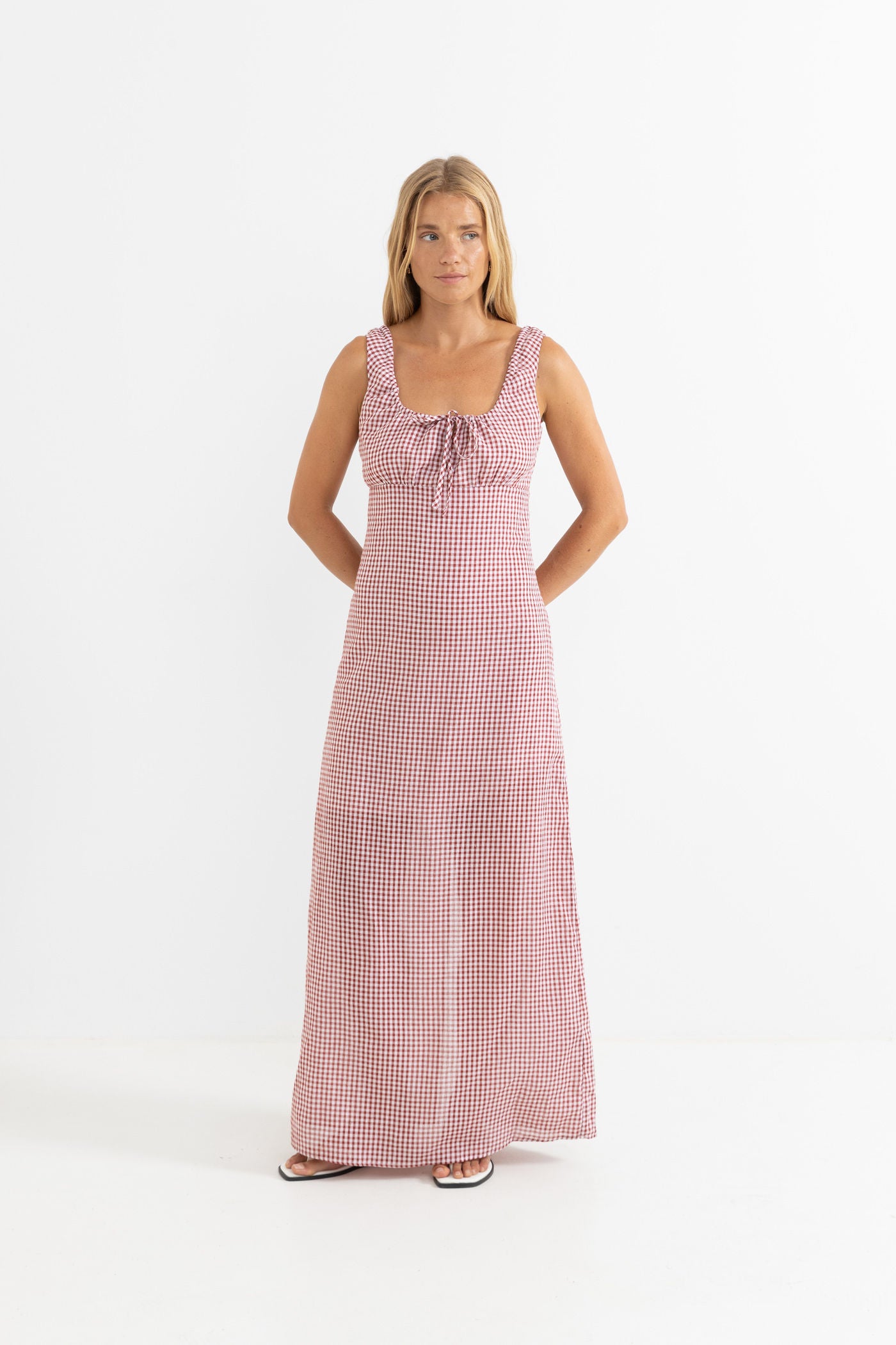 LOLA CHECK MAXI DRESS - FIRE – Mount Surf Shop